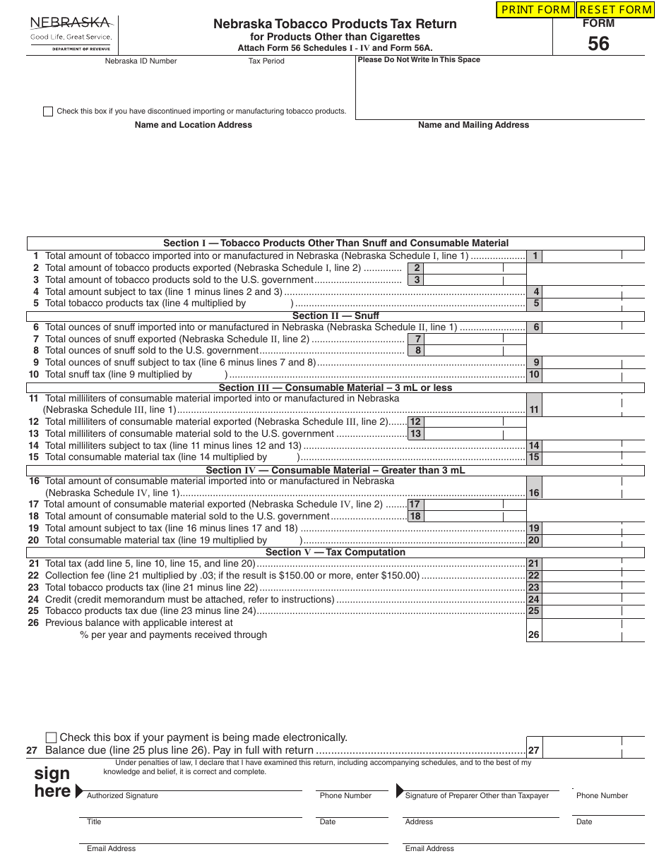 Form 56 Download Fillable PDF or Fill Online Nebraska Tobacco Products ...