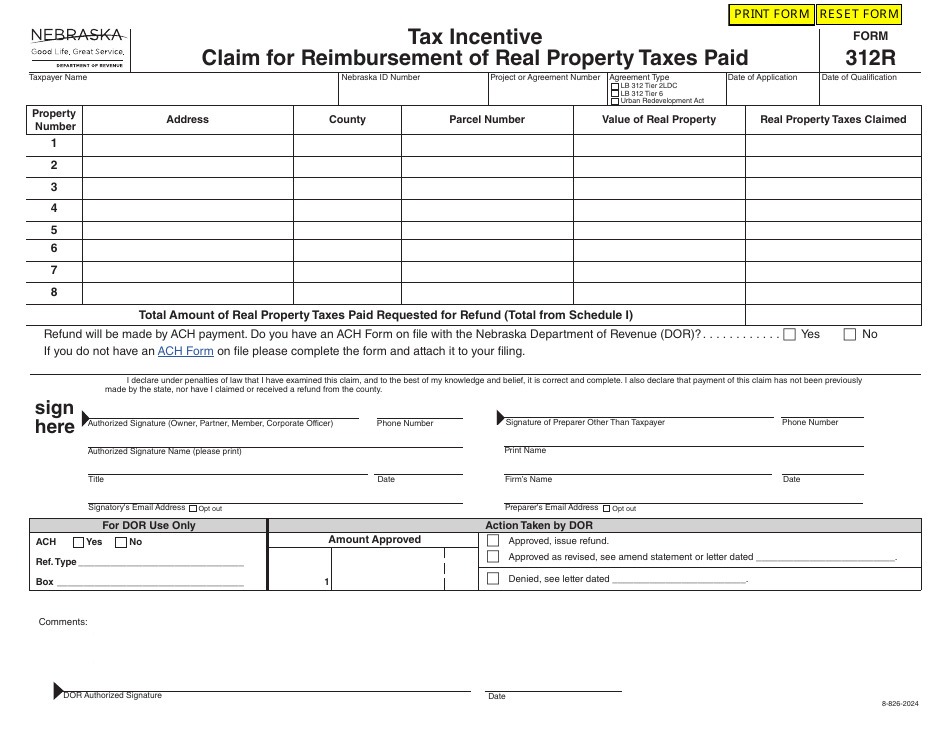Form 312R - Fill Out, Sign Online and Download Fillable PDF, Nebraska ...