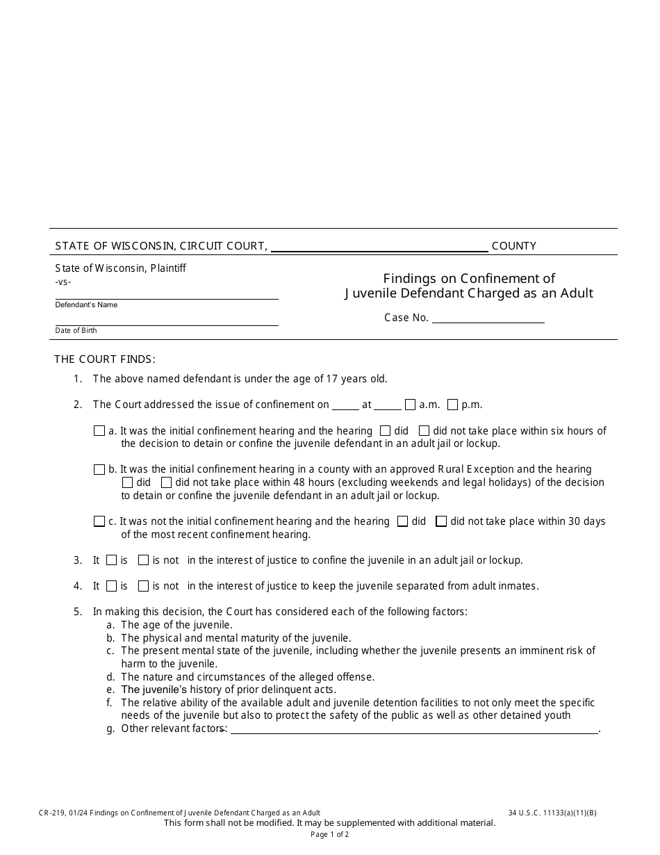 Form CR-219 Download Printable PDF or Fill Online Findings on ...