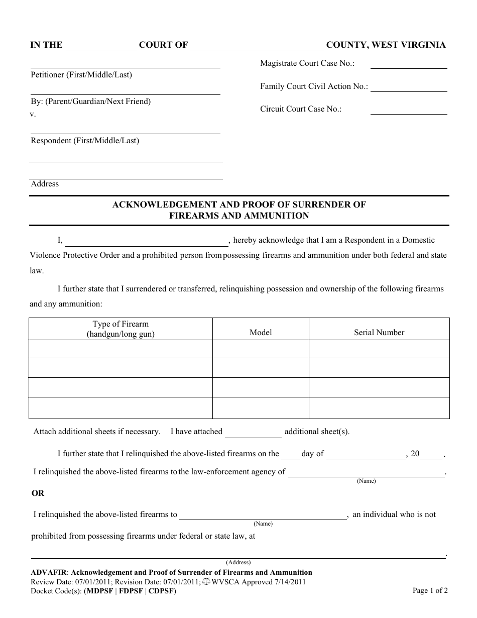 Form ADVAFIR - Fill Out, Sign Online and Download Fillable PDF, West ...