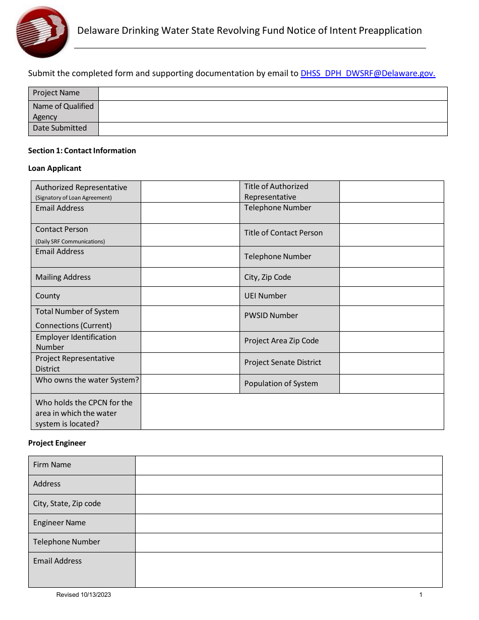Delaware Delaware Drinking Water State Revolving Fund Notice of Intent ...