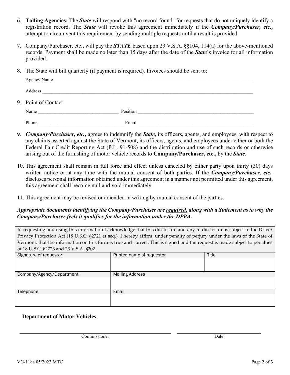 Form VG-118A - Fill Out, Sign Online and Download Fillable PDF, Vermont ...
