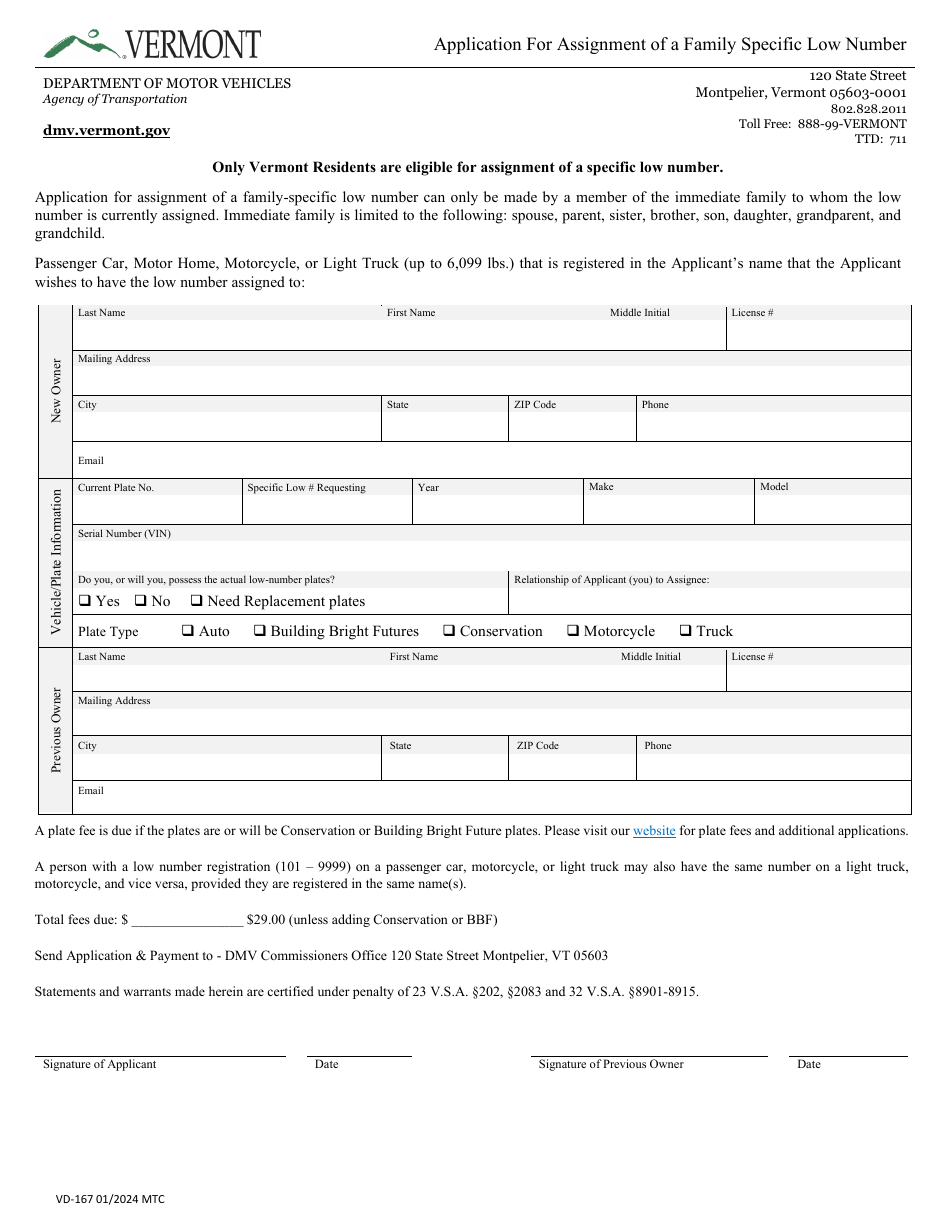 Form VD-167 - Fill Out, Sign Online and Download Fillable PDF, Vermont ...