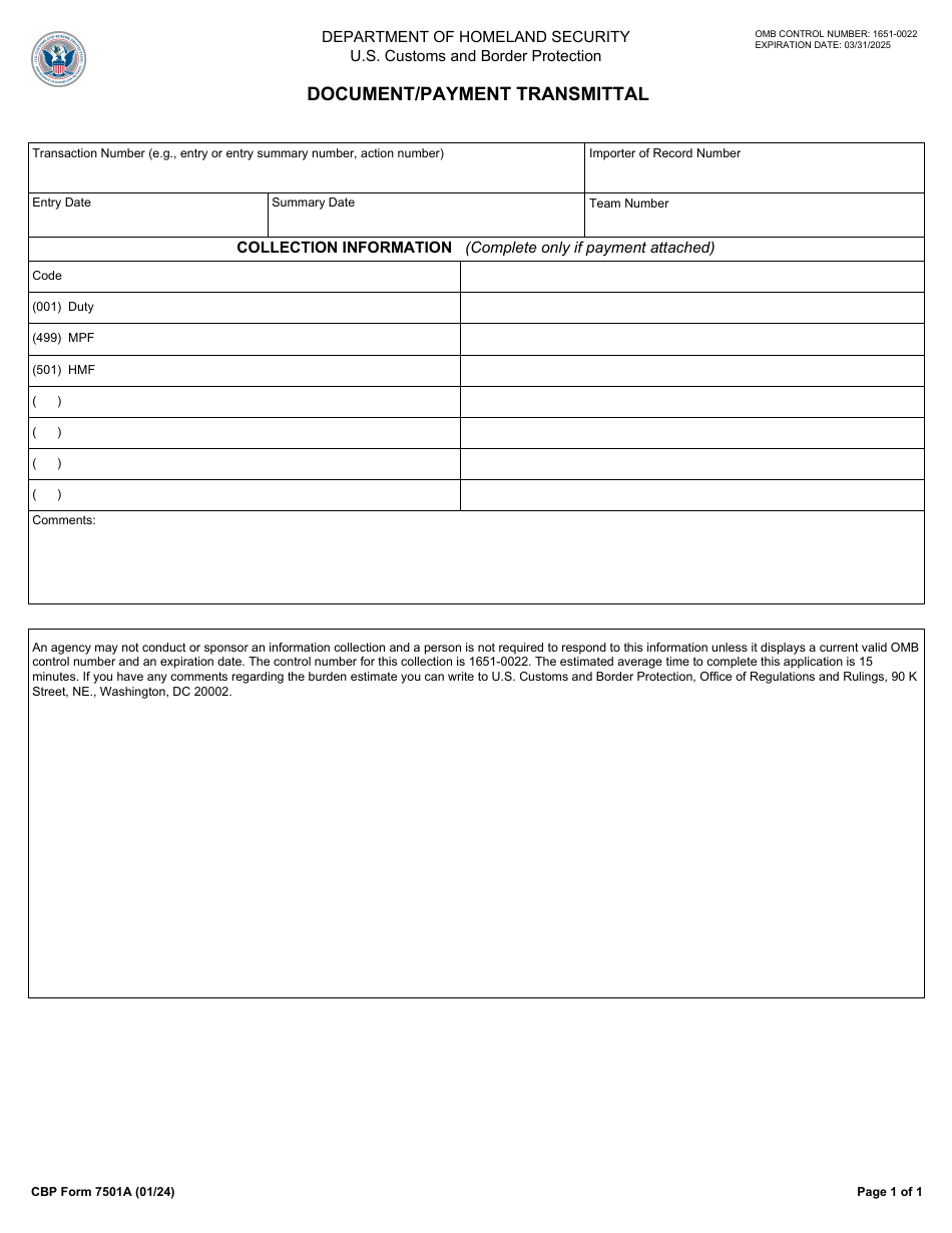 CBP Form 7501A Download Fillable PDF or Fill Online Document/Payment ...