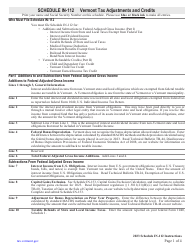 Download Instructions for Schedule IN-112 Vermont Tax Adjustments and Credits PDF, 2023 ...
