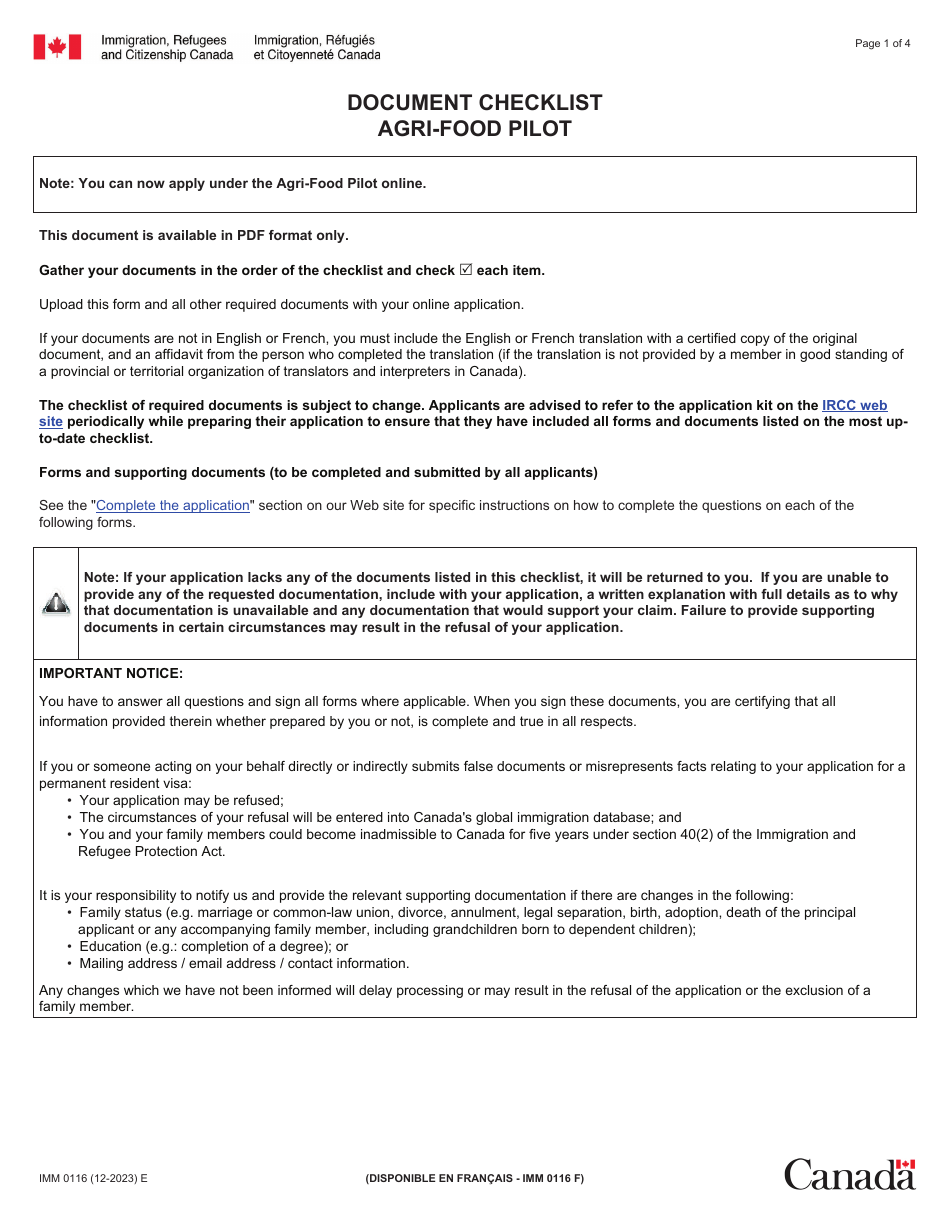 Form IMM0116 - Fill Out, Sign Online and Download Fillable PDF, Canada ...