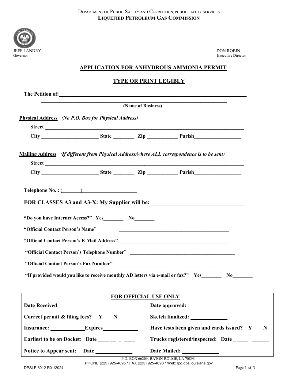 Form DPSLP8012 - Fill Out, Sign Online and Download Printable PDF ...