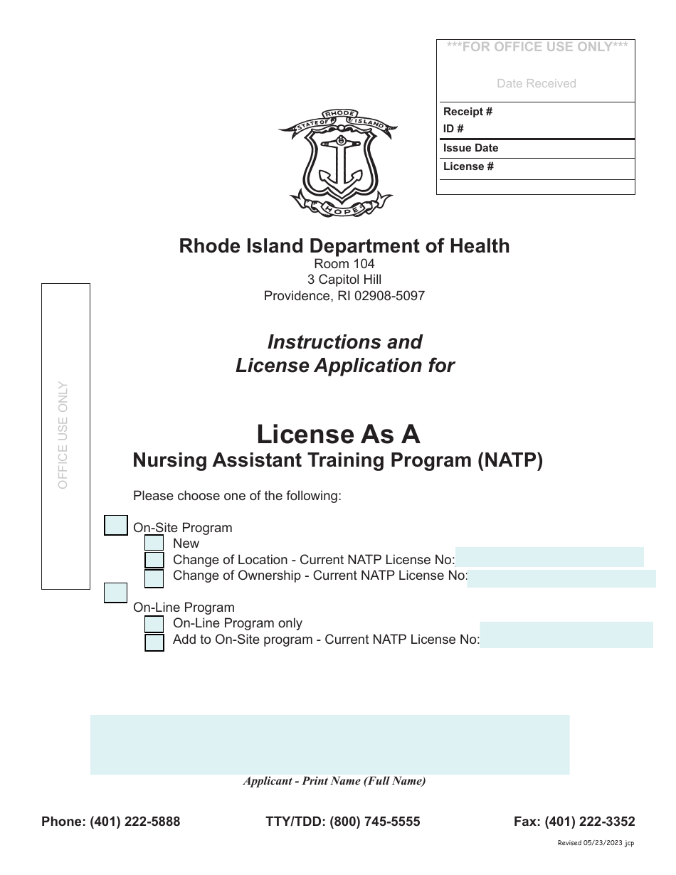Rhode Island Application for License as a Nursing Assistant Training ...