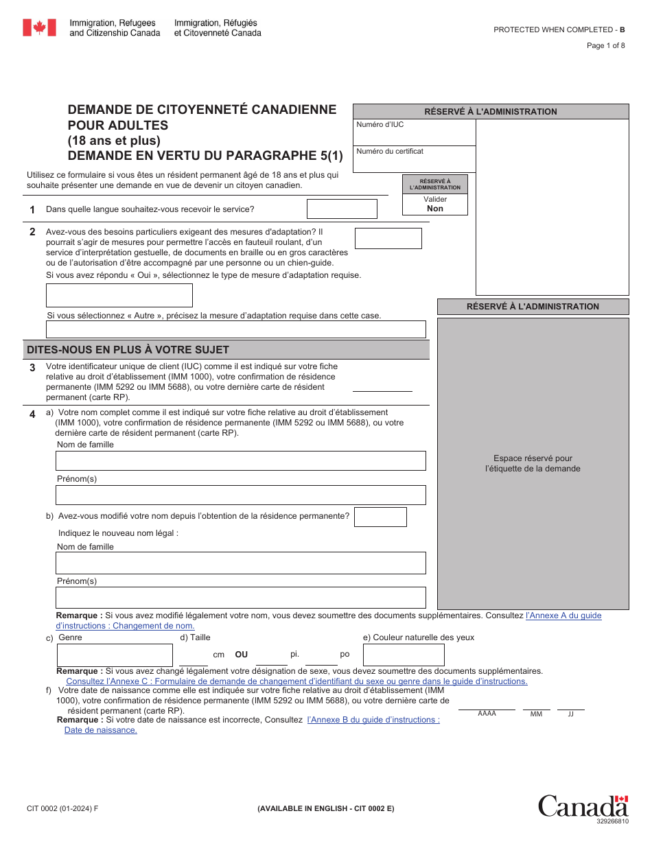 Forme CIT0002 Download Fillable PDF or Fill Online Demande De ...