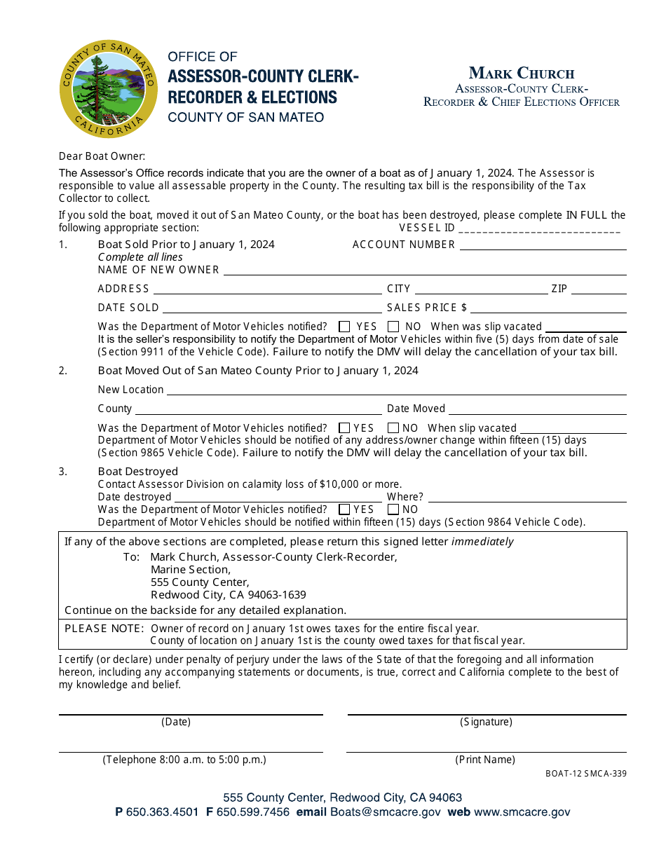 Form BOAT-12 (SMCA-339) Download Fillable PDF or Fill Online Boat ...