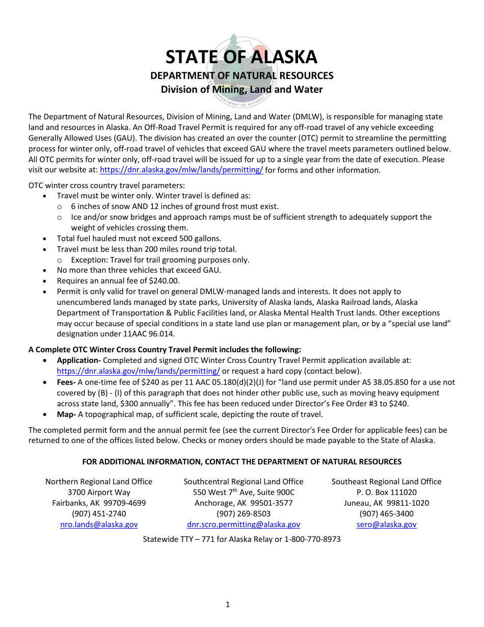 Alaska Winter off Road Travel Permit - Fill Out, Sign Online and ...