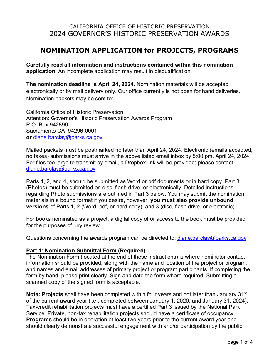 2024 California Nomination Form for Projects and Programs - Governor's ...