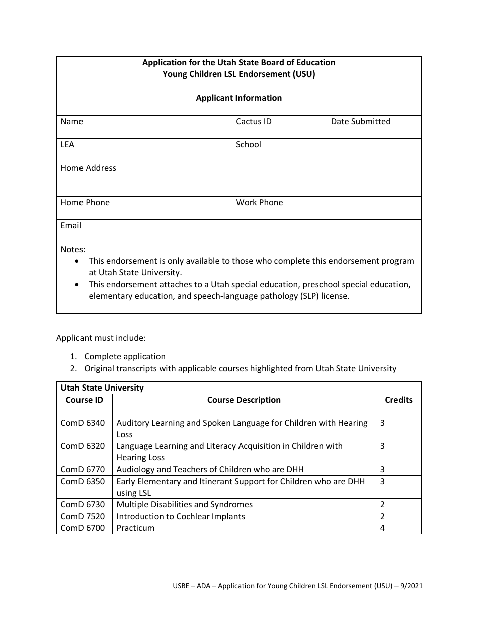 Utah Application for the Utah State Board of Education - Young Children ...