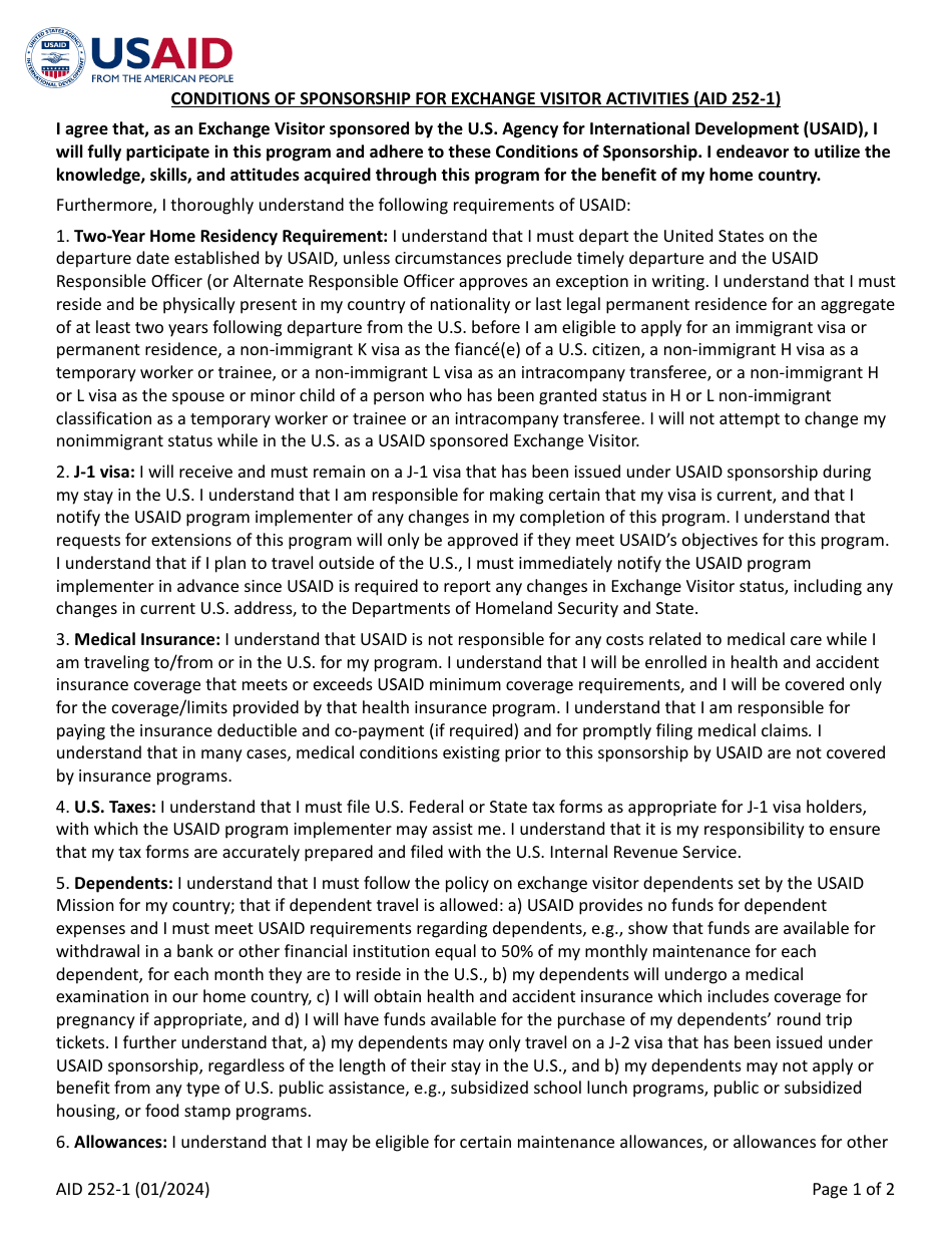 Form AID252-1 - Fill Out, Sign Online and Download Fillable PDF ...