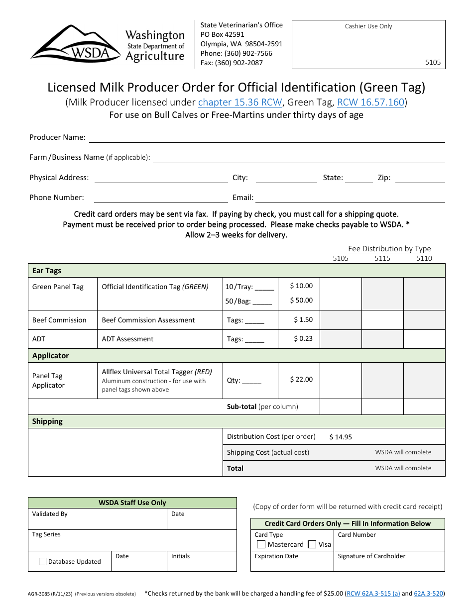 Form AGR-3085 - Fill Out, Sign Online and Download Fillable PDF ...