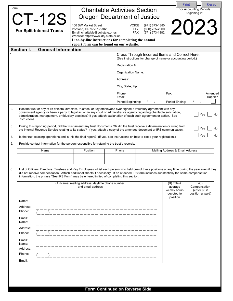 Form CT-12S Download Fillable PDF or Fill Online Charitable Activities ...