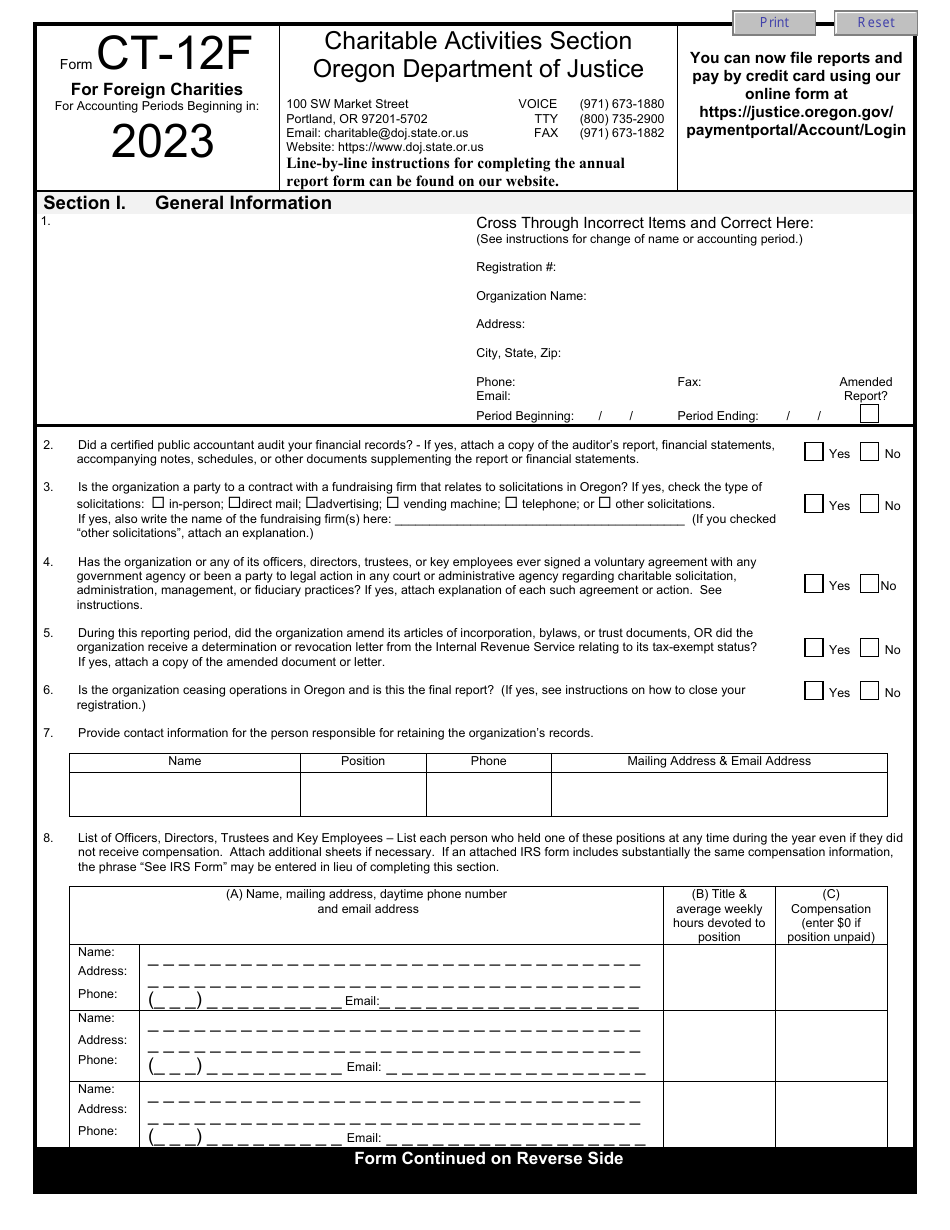 Form CT-12F Download Fillable PDF or Fill Online Charitable Activities ...