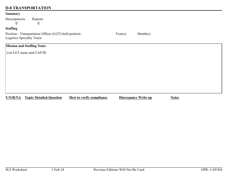 Form D-8 Download Fillable PDF or Fill Online Sui Worksheet ...