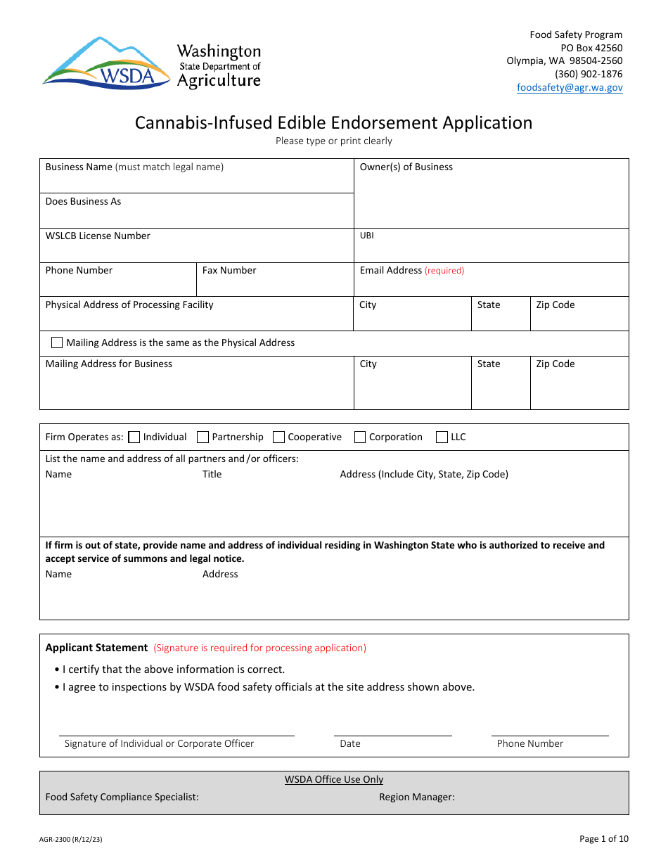 Form AGR-2300 - Fill Out, Sign Online and Download Fillable PDF, Washington | Templateroller