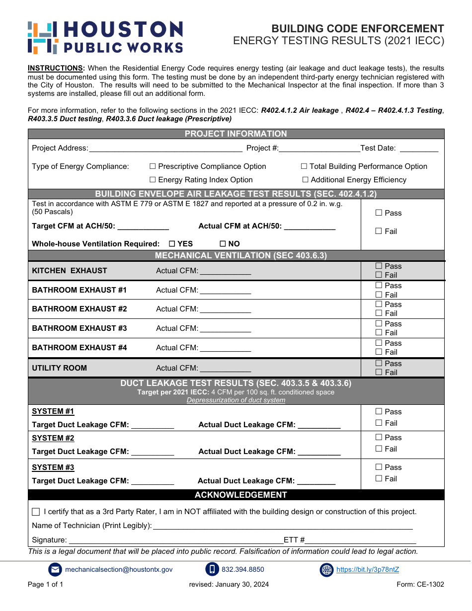 Form CE-1302 Download Fillable PDF or Fill Online Energy Testing ...