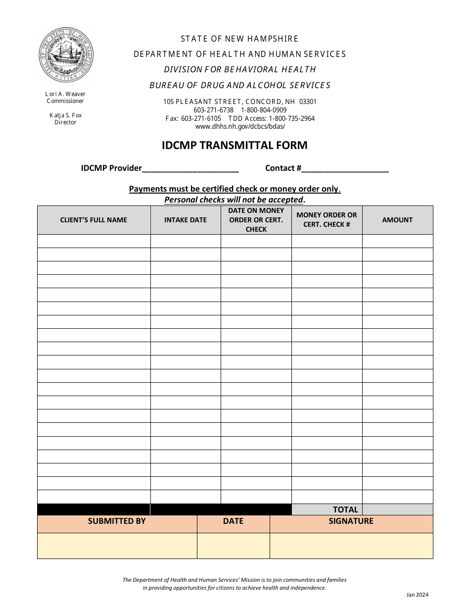 New Hampshire Idcmp Transmittal Form Download Printable PDF ...