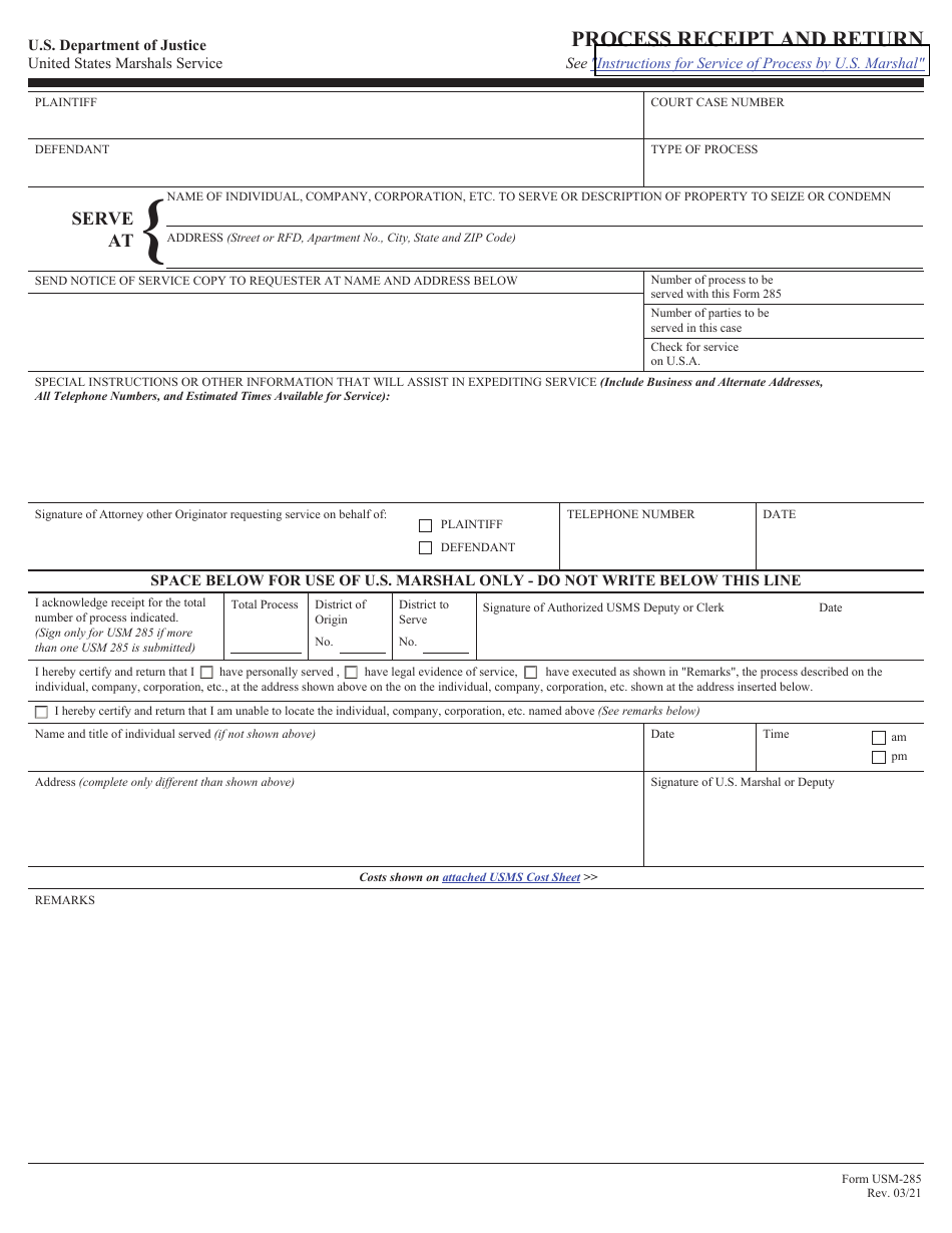 Form USM-285 - Fill Out, Sign Online and Download Fillable PDF ...
