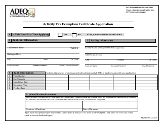 Arizona Activity Tax Exemption Certificate Application - Fill Out, Sign ...