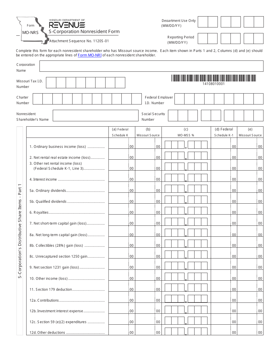 Form MO-NRS Download Fillable PDF or Fill Online S-Corporation ...