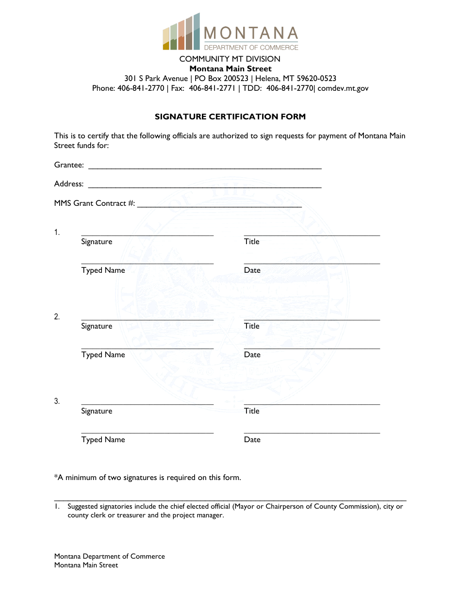 Montana Signature Certification Form - Montana Main Street Program ...