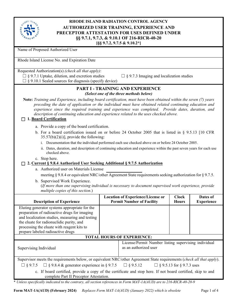 Form MAT-1A(AUD) Download Printable PDF or Fill Online Authorized User ...