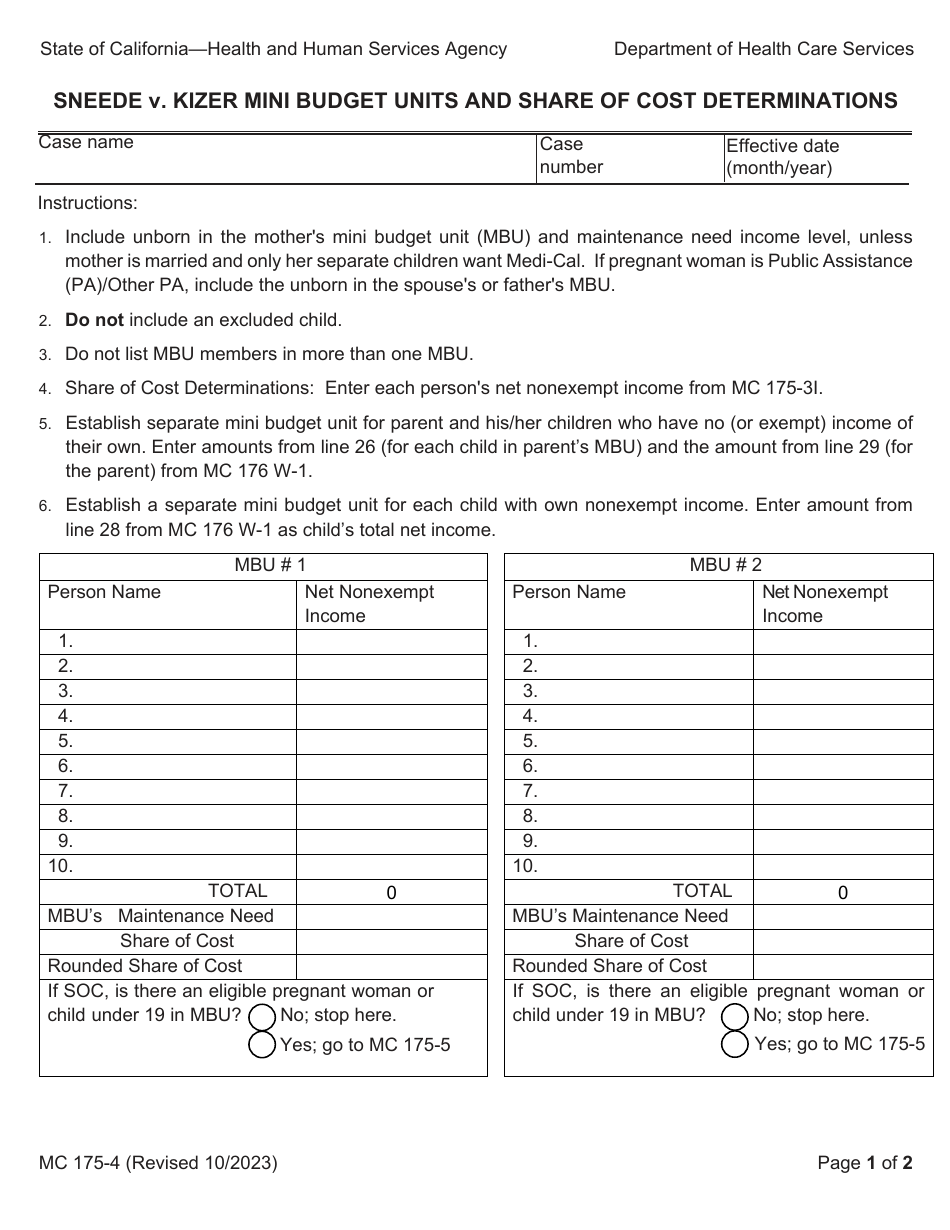 Form MC175-4 Download Fillable PDF or Fill Online Sneede V. Kizer Mini ...