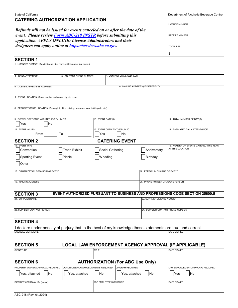 Form ABC-218 - Fill Out, Sign Online and Download Fillable PDF, California | Templateroller