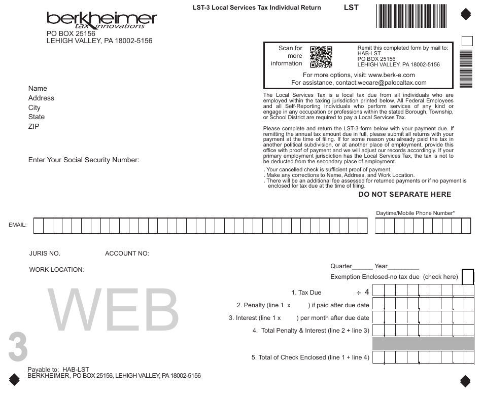 Form LST-3 Download Fillable PDF or Fill Online Local Services Tax ...