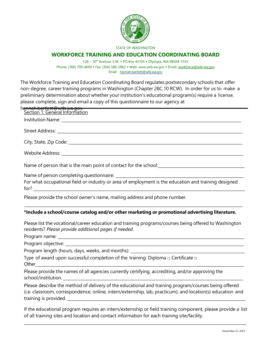 Washington Pvsa License Determination Questionnaire Download Fillable ...