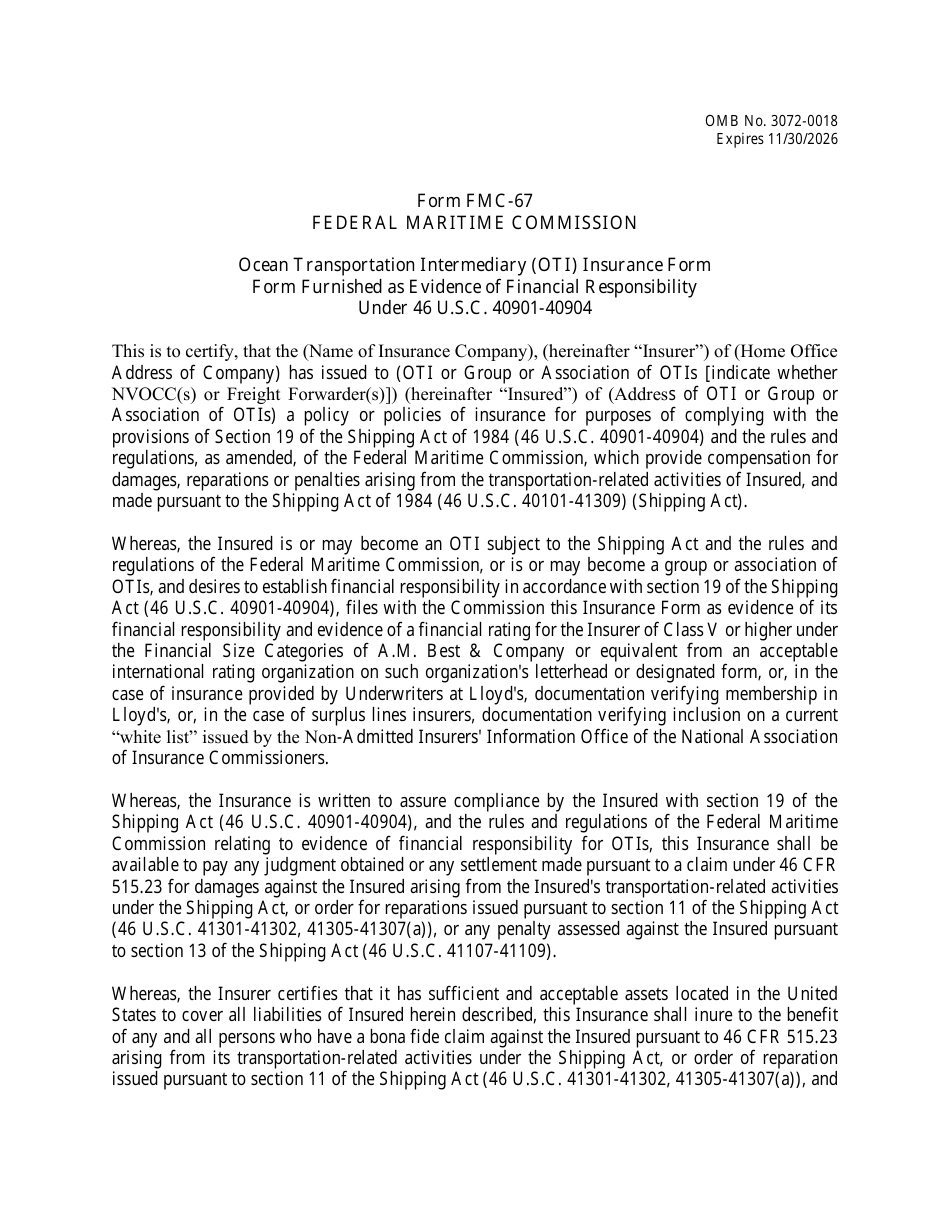 Form FMC-67 - Fill Out, Sign Online and Download Printable PDF ...