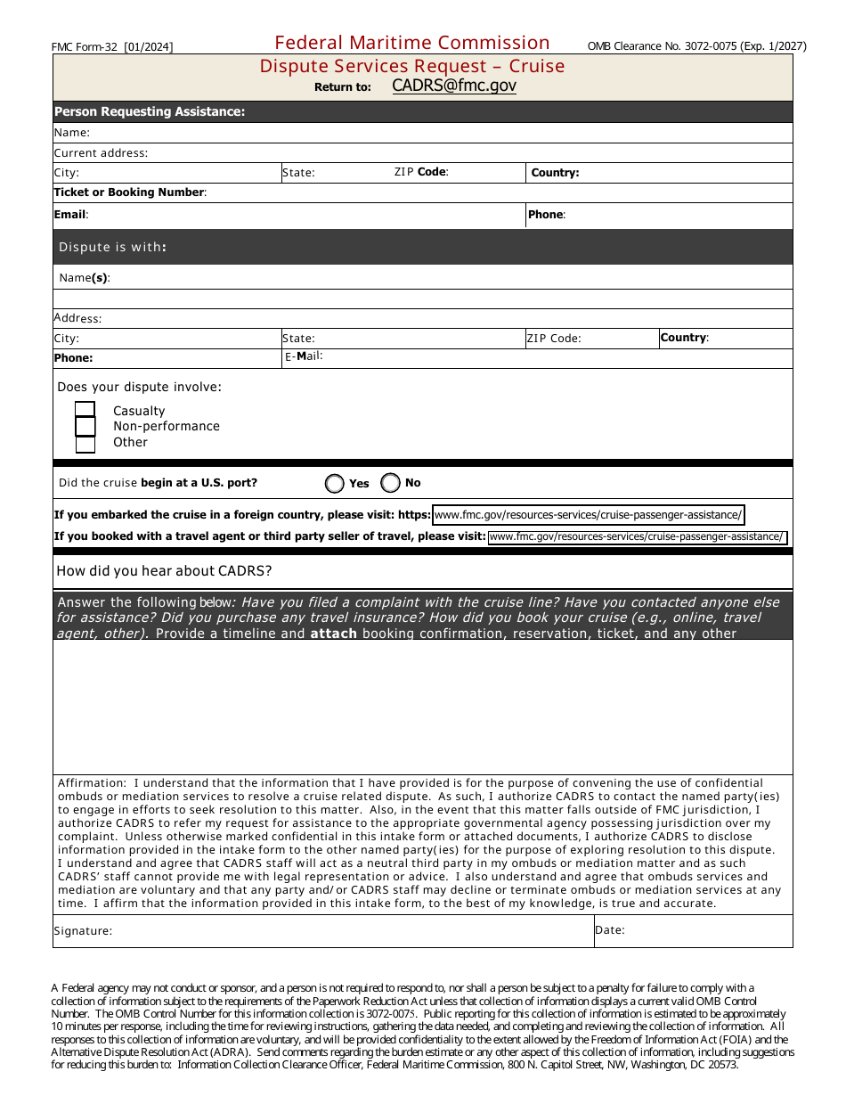 Form FMC-32 Download Fillable PDF or Fill Online Dispute Services ...