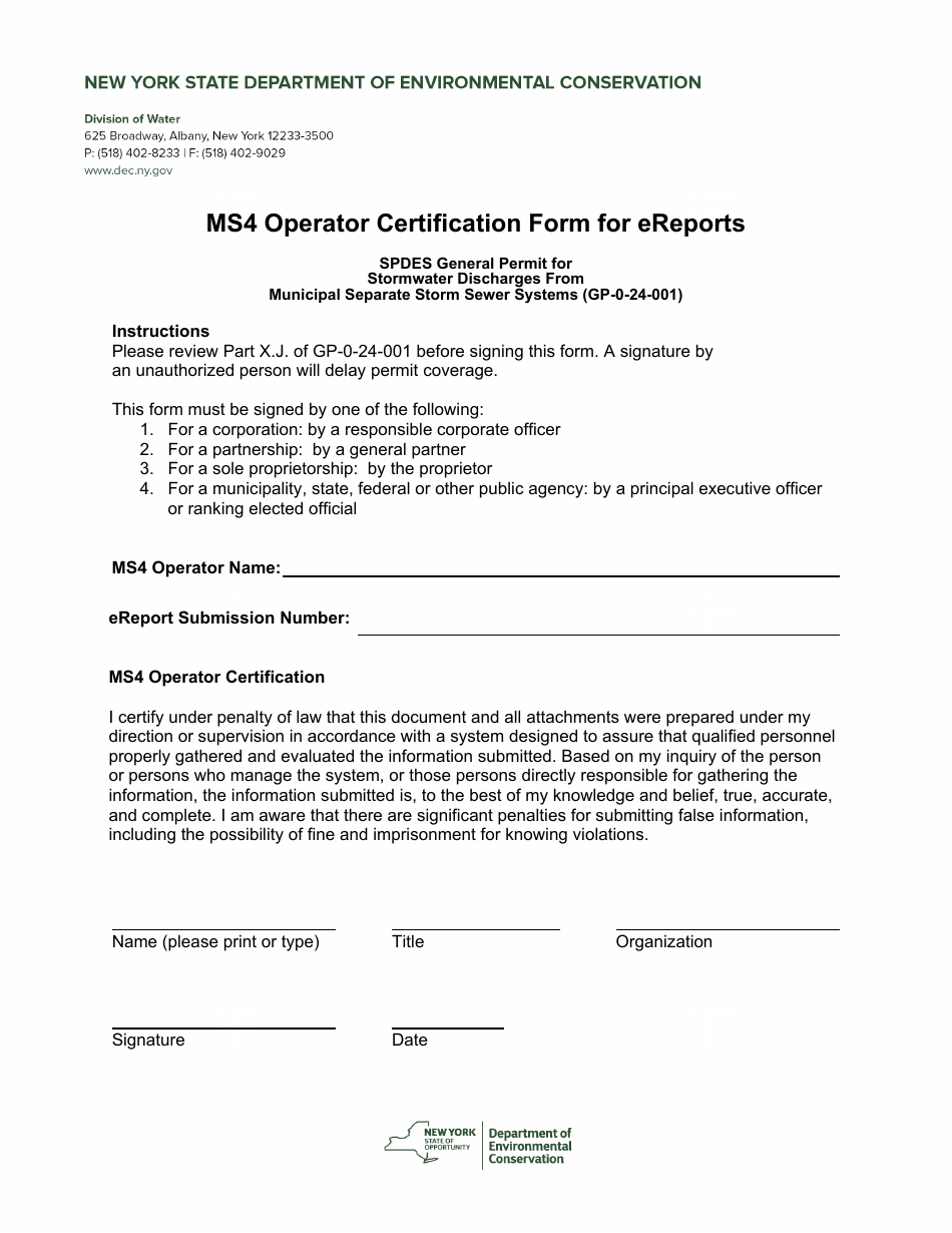 New York Ms4 Operator Certification Form for Ereports - Fill Out, Sign ...