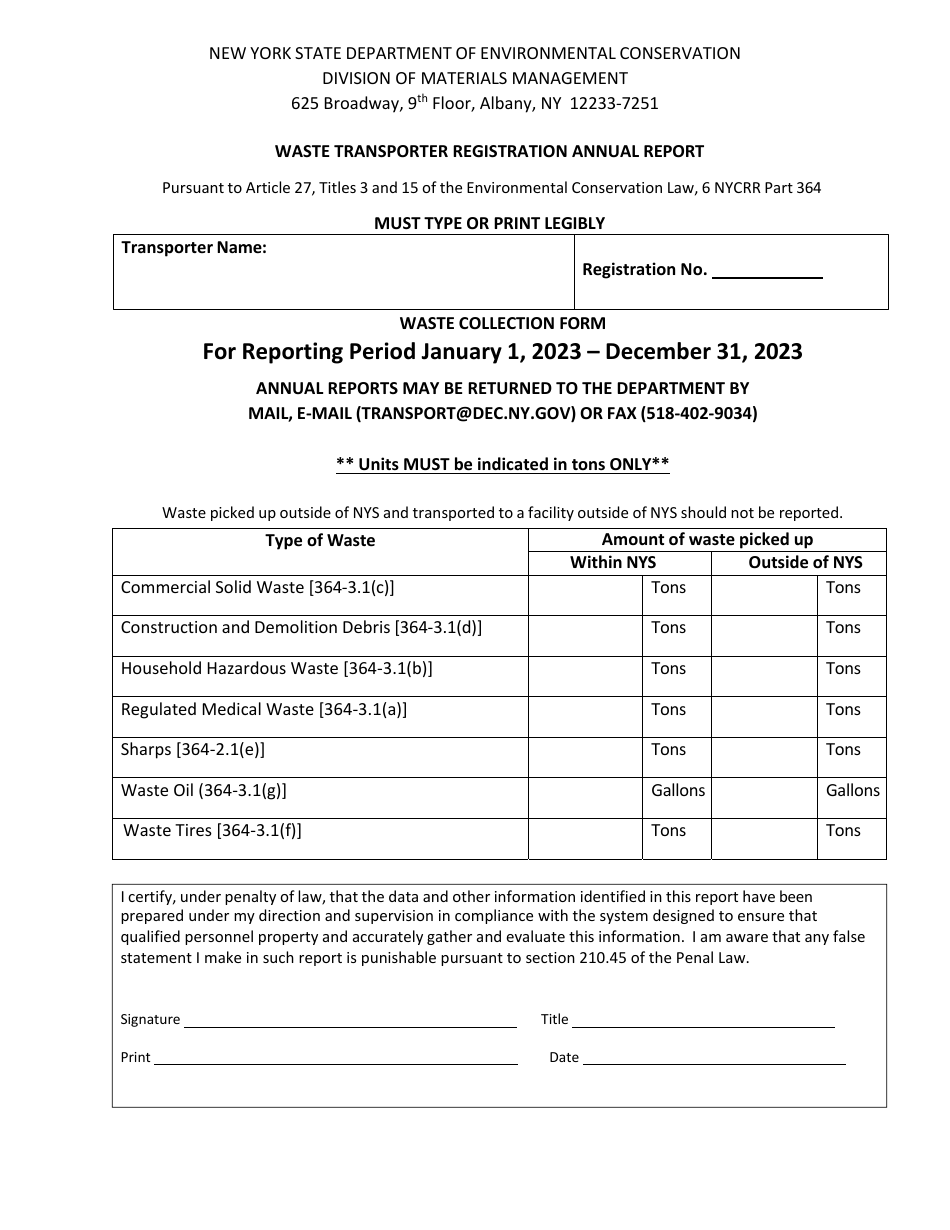 2023 New York Waste Transporter Registration Annual Report Download ...