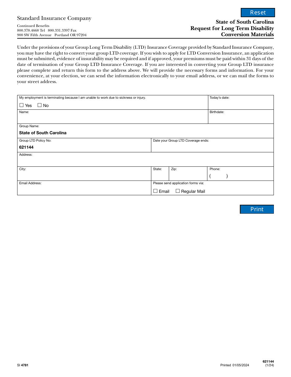 Form SI4781 Download Fillable PDF or Fill Online Request for Long Term ...