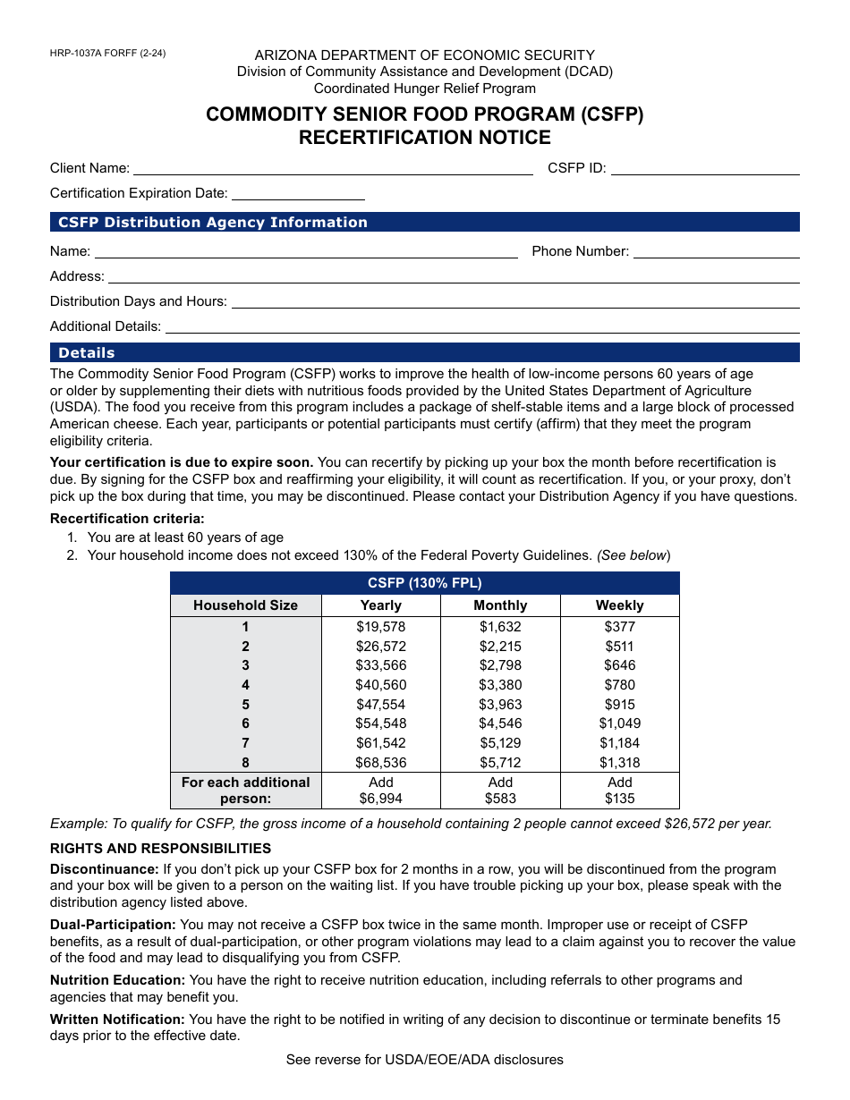 Form HRP-1037A Download Fillable PDF or Fill Online Recertification ...