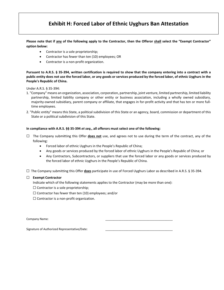 Arizona Forced Labor of Ethnic Uyghurs Ban Attestation - Fill Out, Sign ...