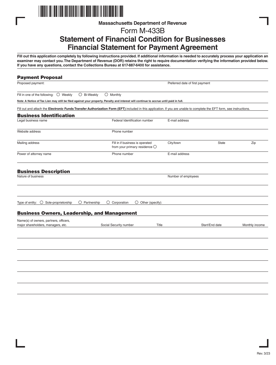 Form M-433B Download Fillable PDF or Fill Online Statement of Financial ...