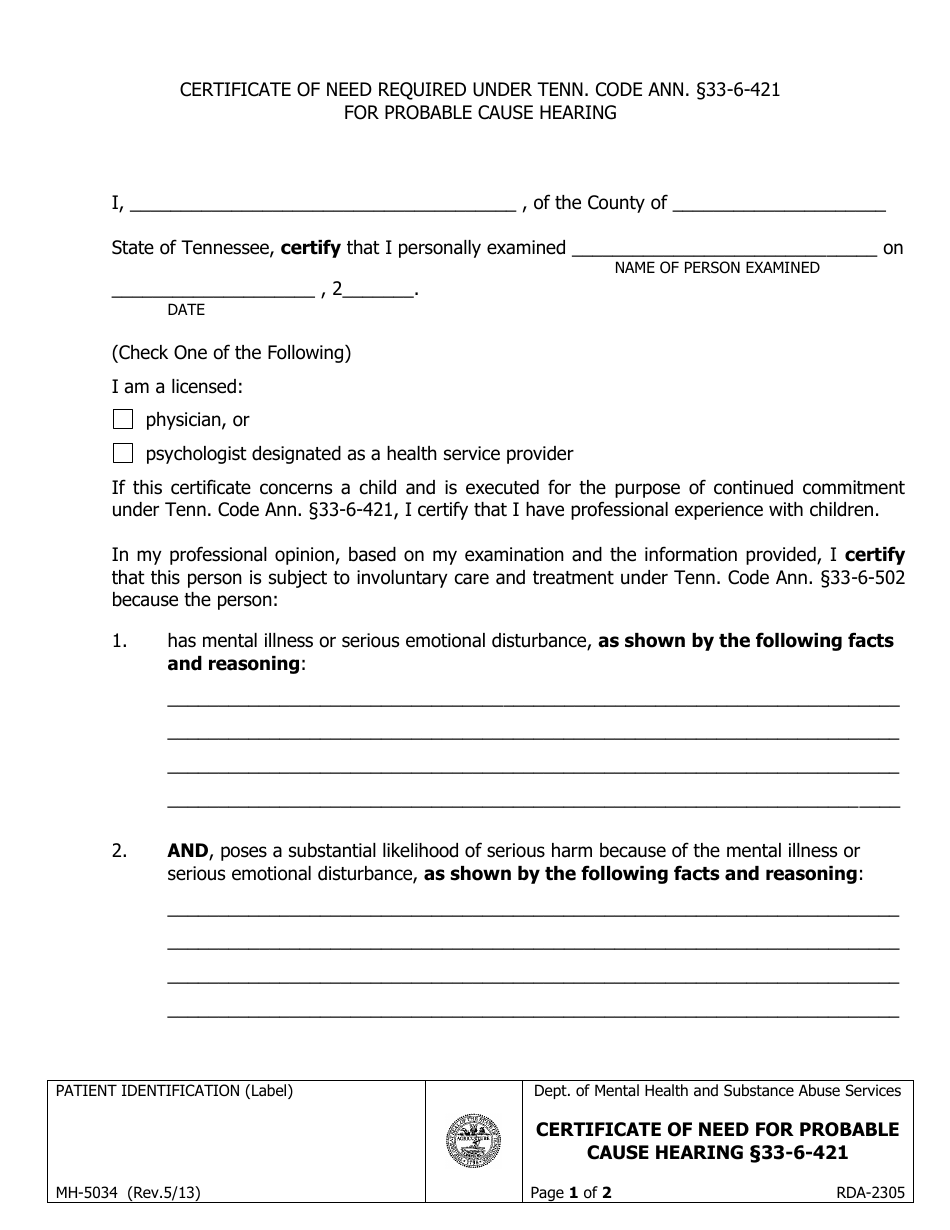 Form MH-5034 - Fill Out, Sign Online and Download Printable PDF ...