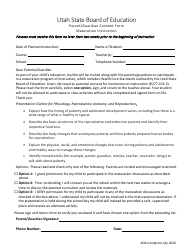Utah Parent/Guardian Consent Form Maturation Instruction - Fill Out ...