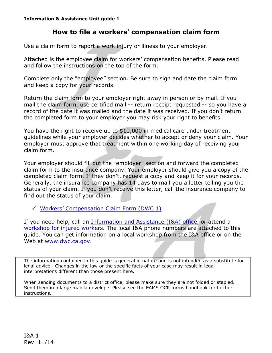 Form I&A1 - Fill Out, Sign Online and Download Fillable PDF, California ...