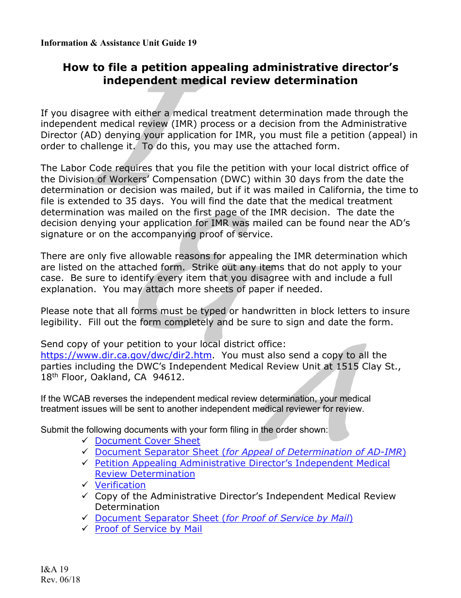 Form I&A19 Download Printable PDF or Fill Online Information and ...