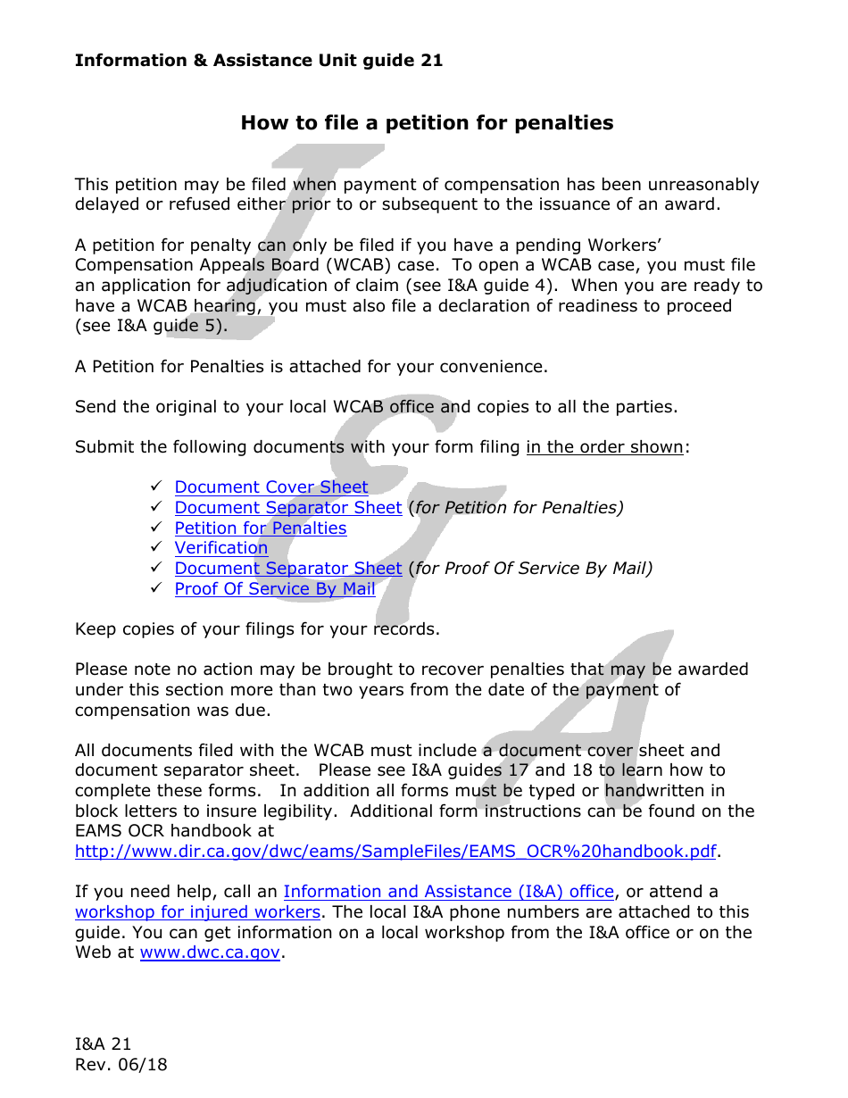Form I&A21 Download Printable PDF or Fill Online Information and ...