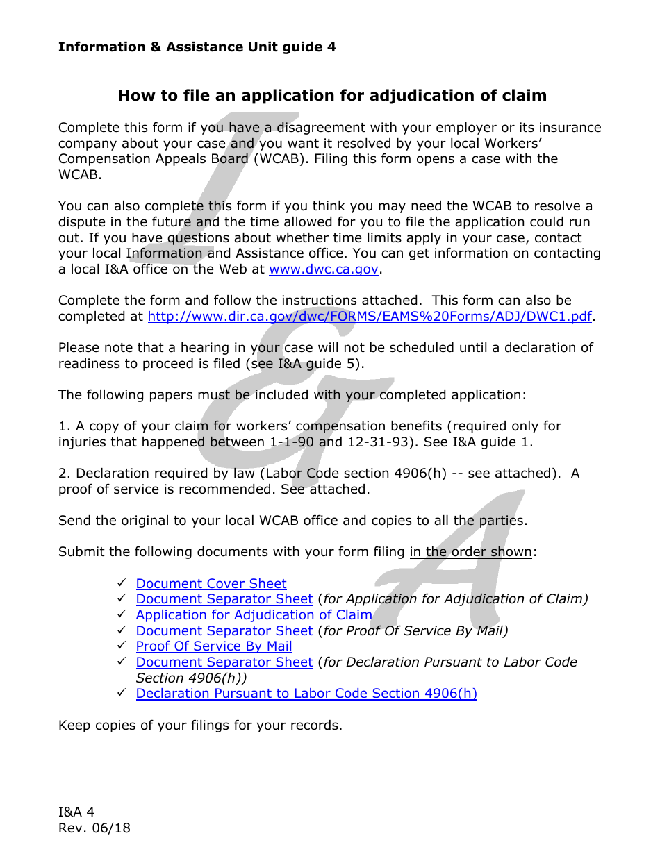 Form I&A4 Download Printable PDF or Fill Online Information and ...