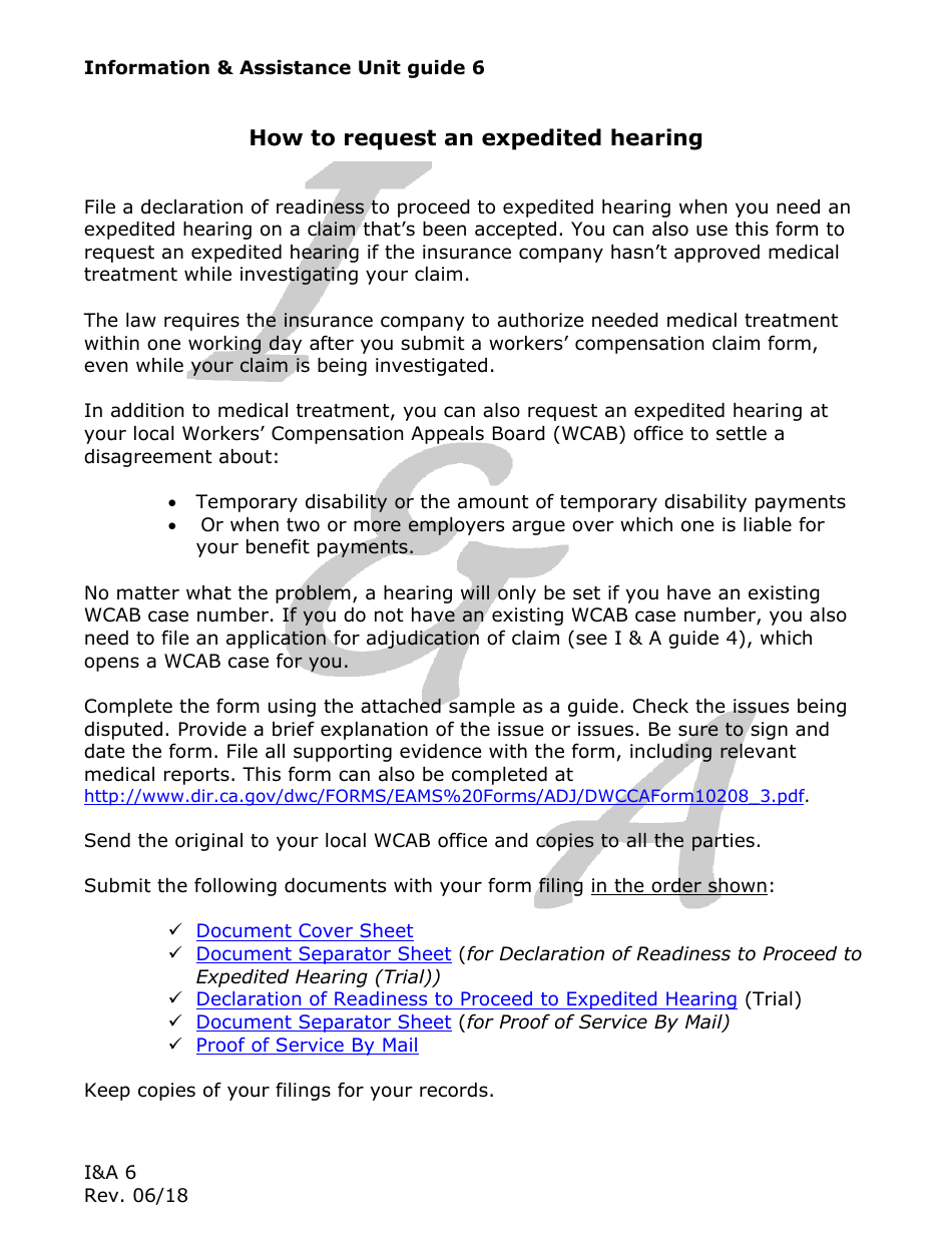 Form I&A6 Download Printable PDF or Fill Online Information and ...