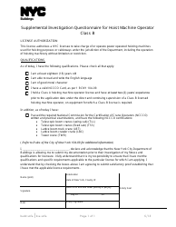 New York City Supplemental Investigation Questionnaire for Hoist ...